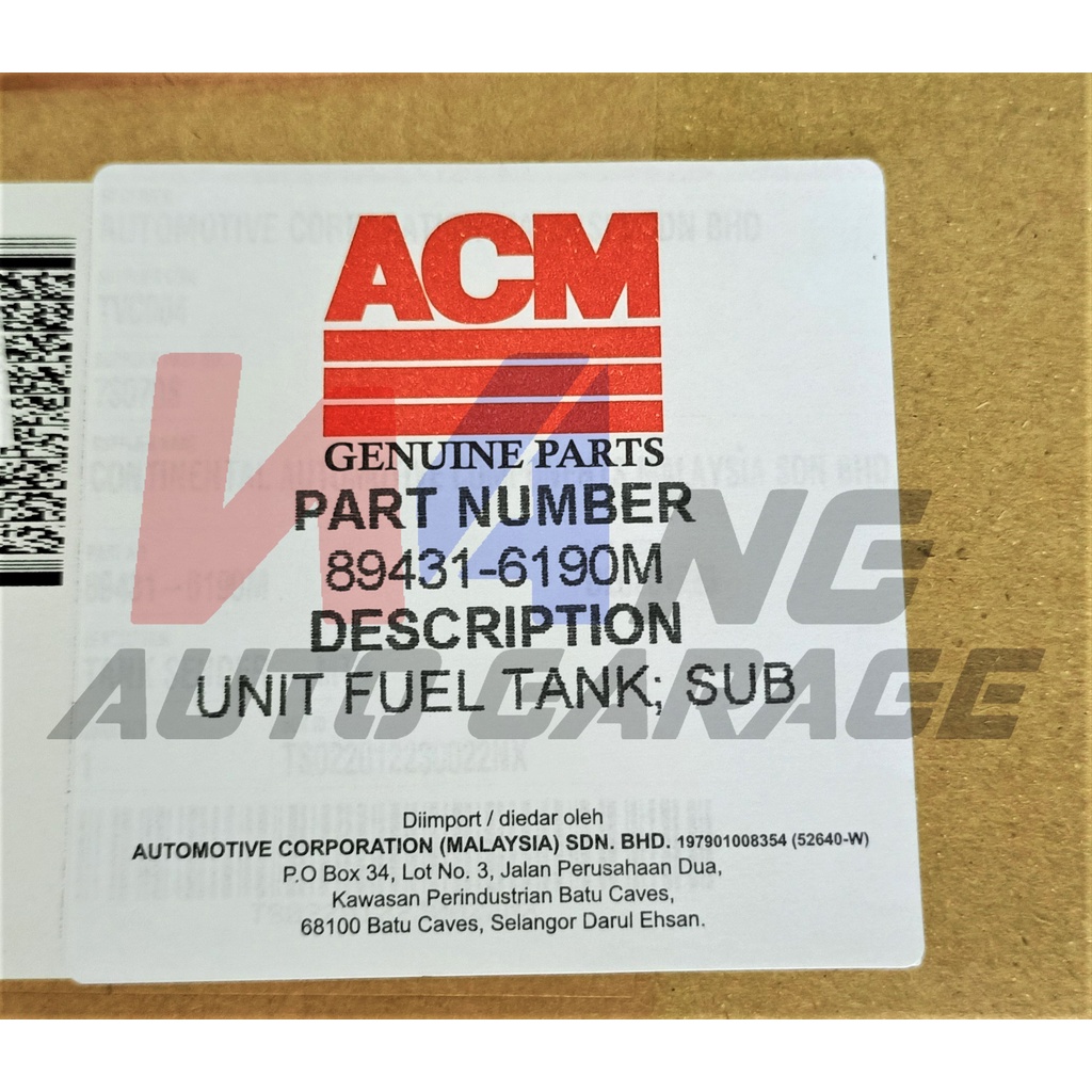 ISUZU HICOM LORRY FUEL TANK UNIT ACM NEW & GENUINE ; P/N: 894316190M ...