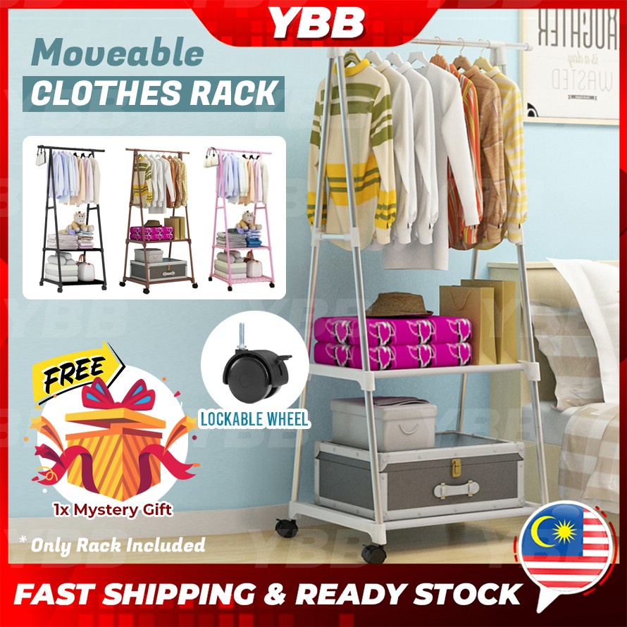YBB Malaysia Moveable Clothes Rack with Lockable Wheels Cloth Hanger ...
