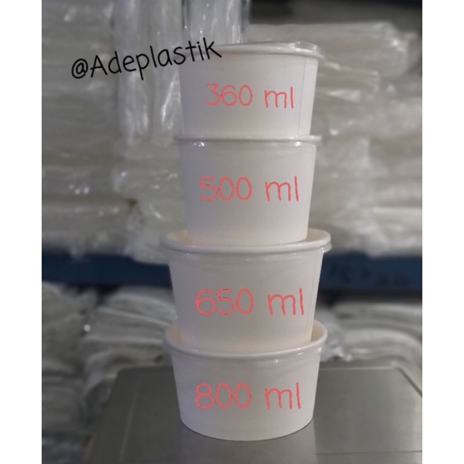PUTIH Paper BOWL Milk White 360ml 500ml 650ml 800ml 1000 ml WITH OR ...