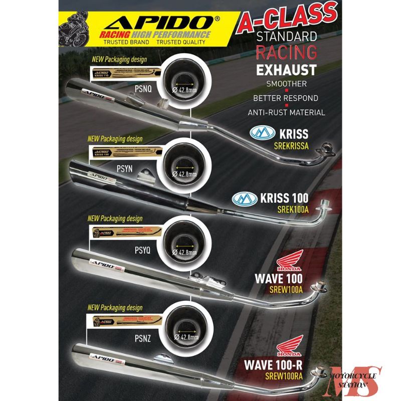 EXHAUST APIDO STANDARD RACING KRISS , EX5 , GBO , C70 , DREAM, WAVE100 ...