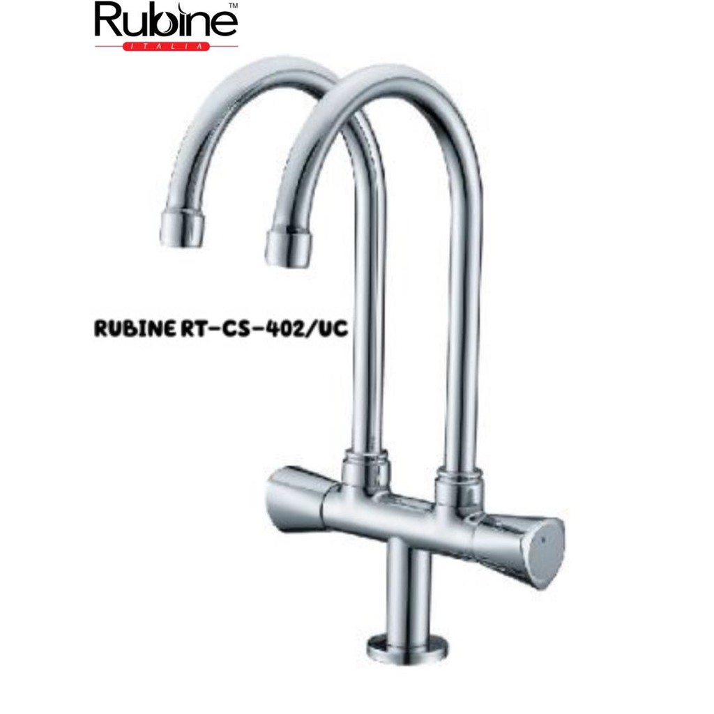Rubine RT-CS-402/UC Brass Kitchen Sink Bar Faucets Double Pillar Spout ...