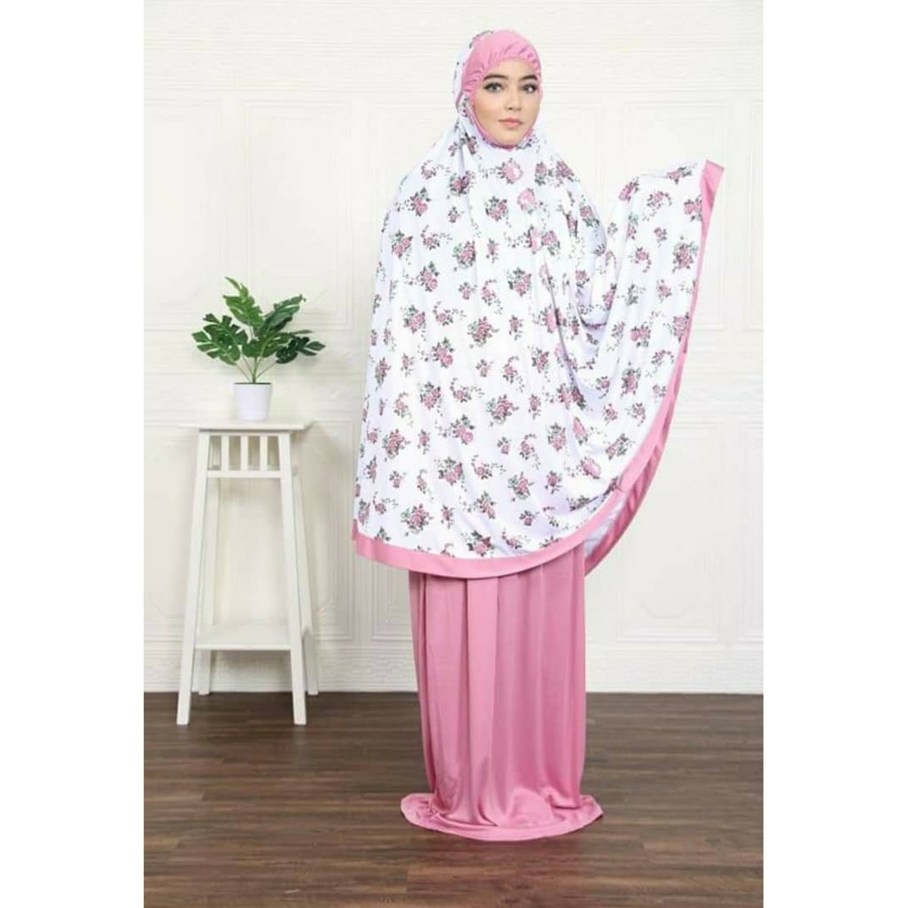Telekung Cotton Viscose Floral Printed | Shopee Malaysia