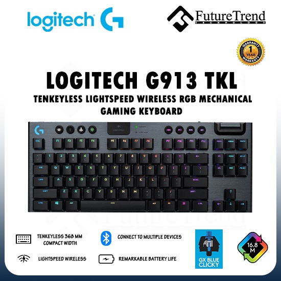 Logitech G913 TKL Tenkeyless LIGHTSPEED Wireless RGB Mechanical Gaming ...