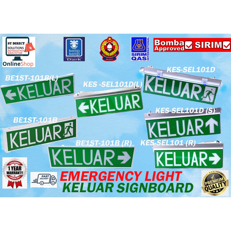 1Year Warranty+SIRIM+Bomba Approved KELIP KELIP KELUAR Signboard/Exit ...