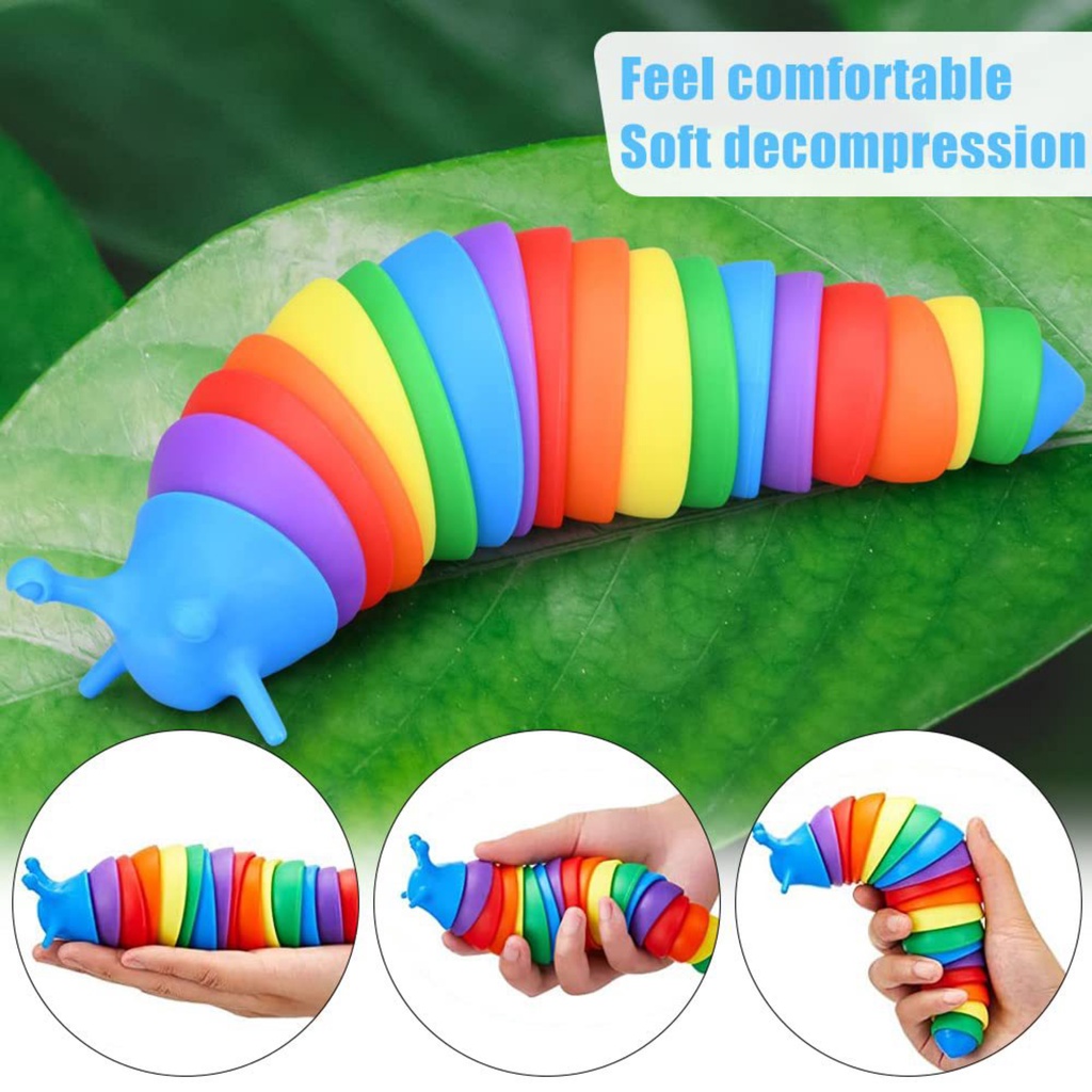Sensory Toys Rainbow Twisting Caterpillar Fidget Slug Fingertip Stress ...