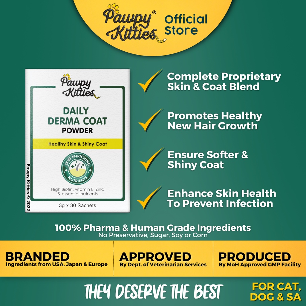 Pawpy Kitties Daily Derma Coat Powder (3g x 30) - For Cat & Dog Skin ...