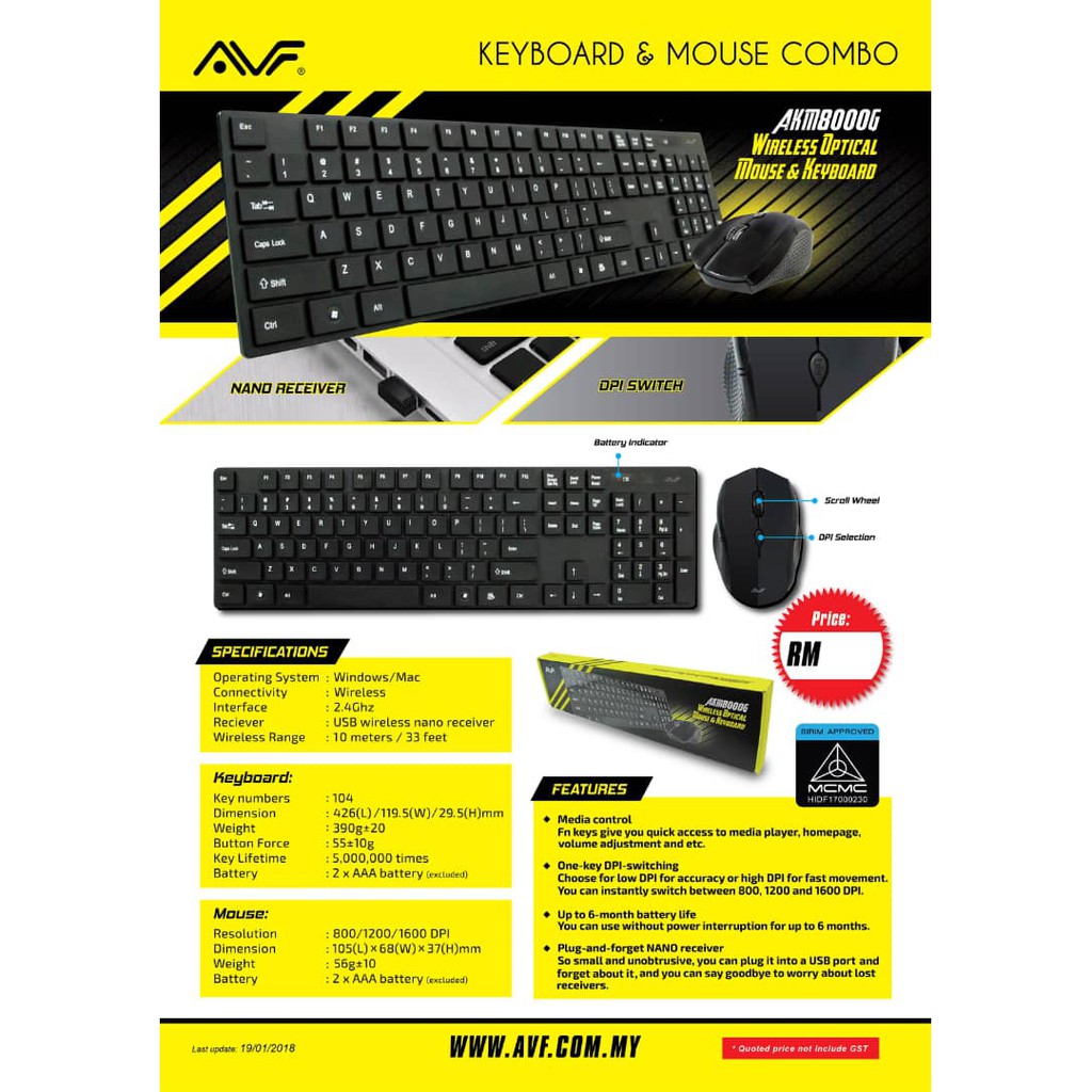 AVF Wireless Combo Keyboard & Mouse AKM8000G | Shopee Malaysia