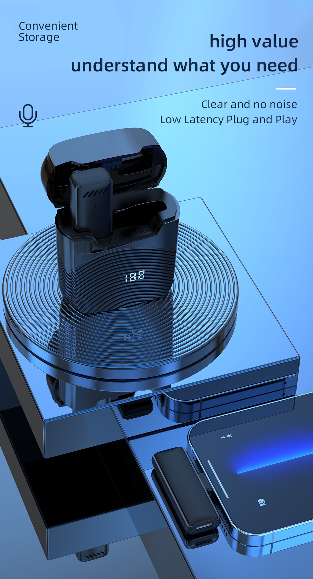 Wireless Microphone Recording With display screen and charging case ...