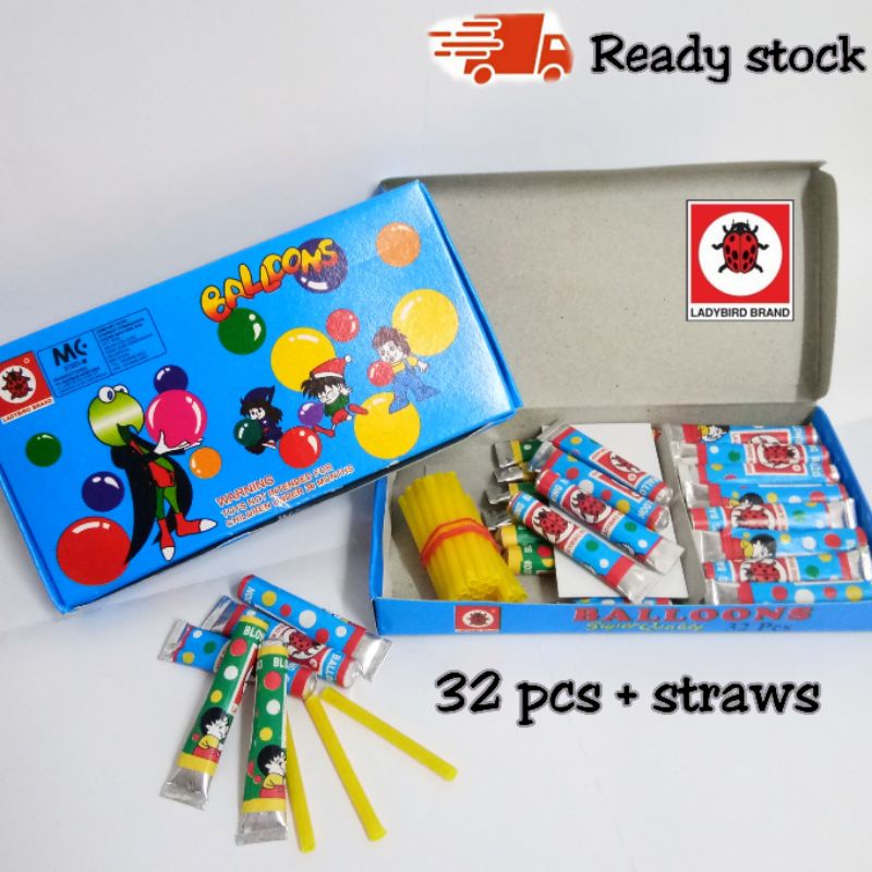 [Ladybird brand] Blowing bubble balloon straw /Balloon tiup 32pcs ...