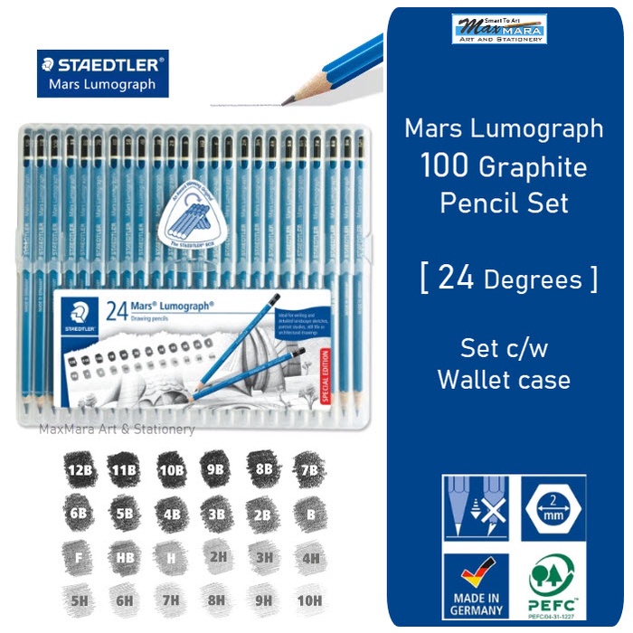 (MAXMARA Art)12/24 Degrees STAEDTLER Mars Lumograph 100 Professional Drawing Pencil Set | Shopee ...