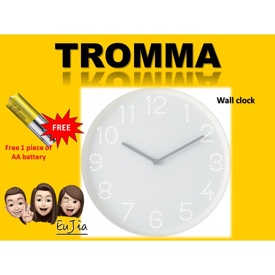 [Original] - TROMMA, Wall clock, white, 25 cm (Genuine IKEA) | Shopee ...