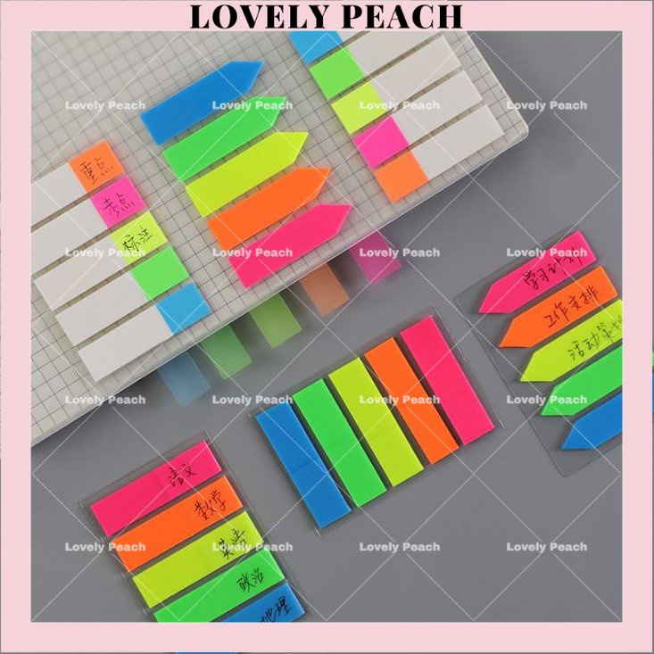 LOVELY PEACH Basic Fluorescent Index Sticky Note Set Neon Color Study ...