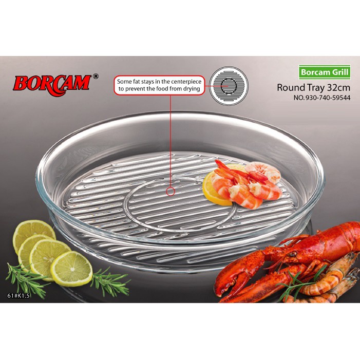 Borcam Round Glass Baking Tray Dulang Pembakar Kaca Loyang Kaca 32cm ...