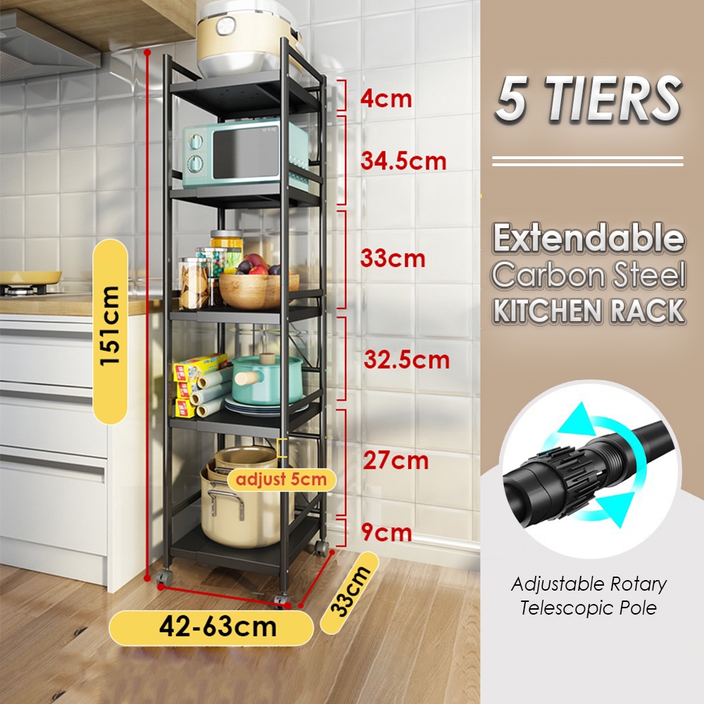 QB KR066 Extendable Kitchen Rack Rak Dapur Microwave Oven Rack Kitchen ...