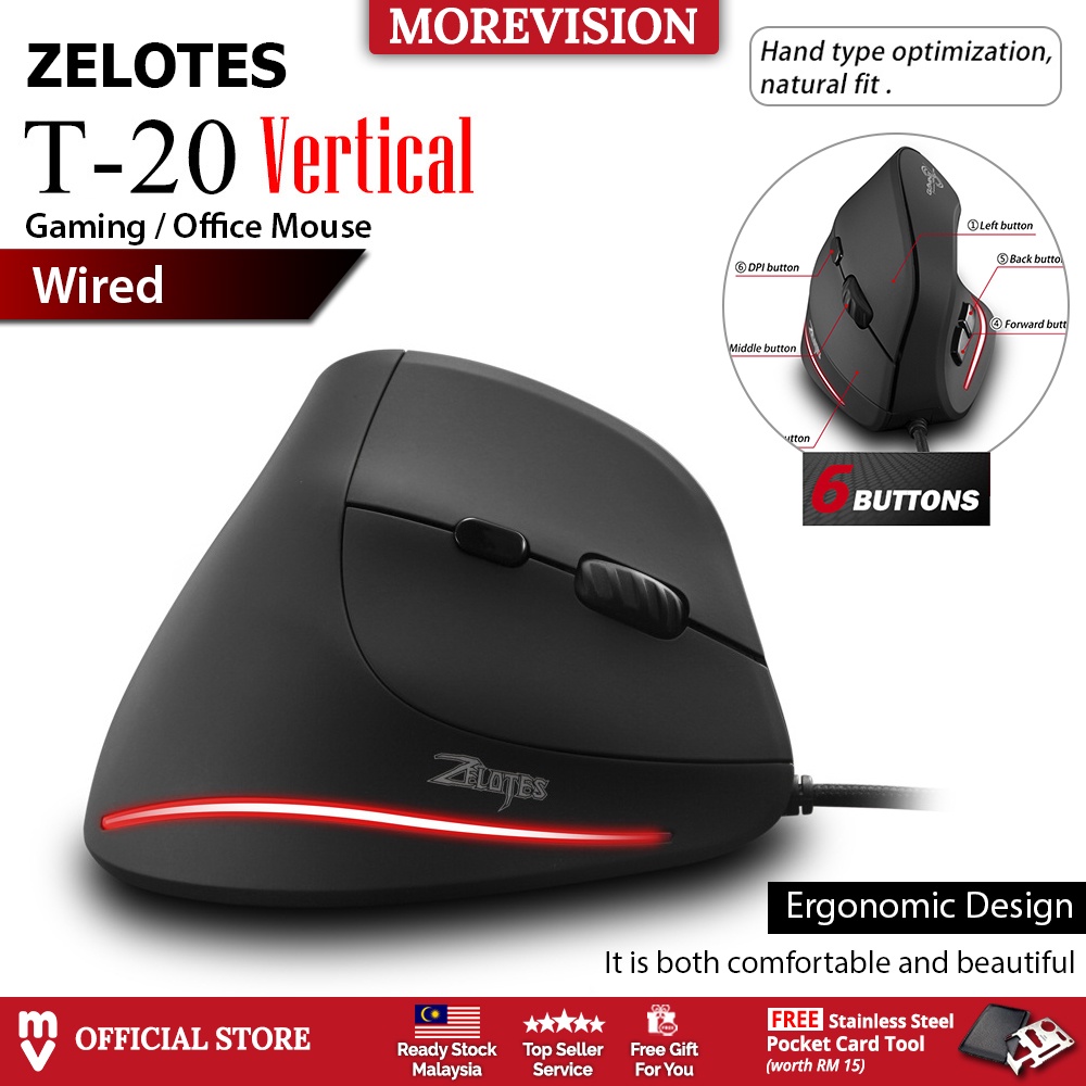 ZELOTES Gaming Mouse Wireless Vertical Mice Ergonomic 2.4G 6 Keys ...