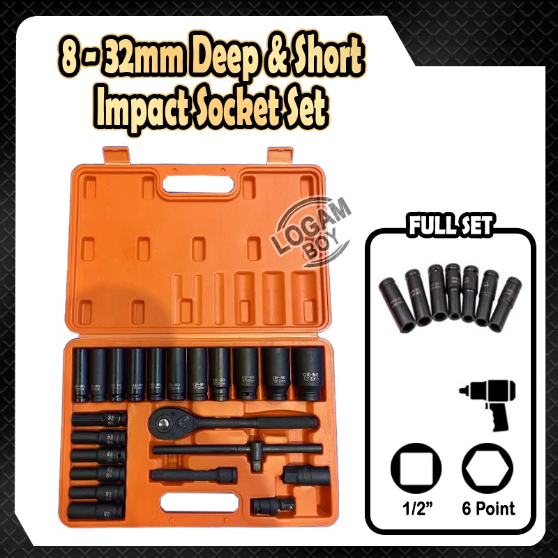 IMPACT SOCKET TOOLS SET TOOL SET 1/2'' 6POINT RATCHET T BAR BOX SOCKET ...