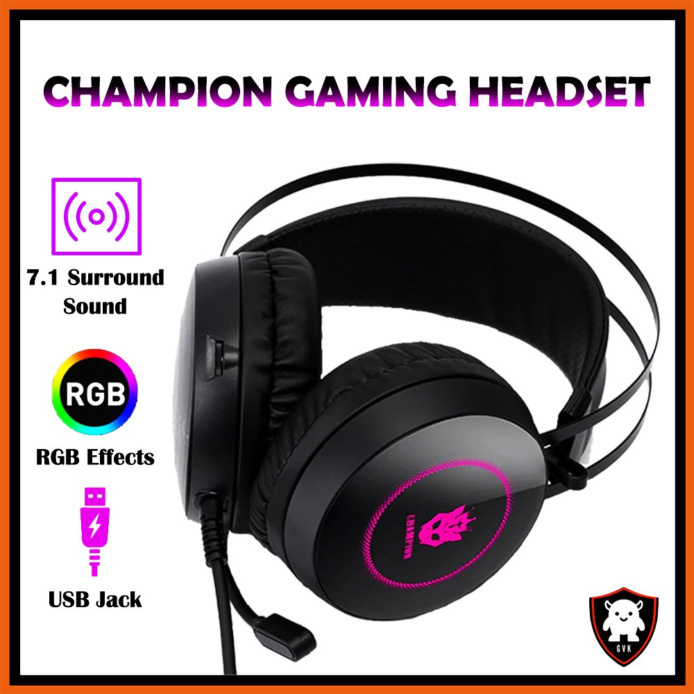 RGB GAMING HEADSET LED 7.1 Channel Breathing Light Surround Mic Noise ...