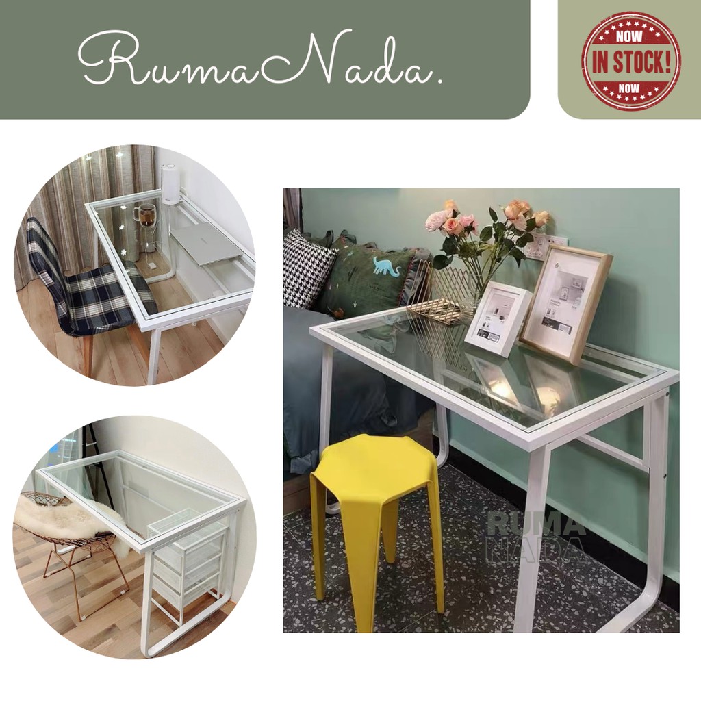 INS Style Metal Frame Tempered Glass Table / Writing Table / Computer ...