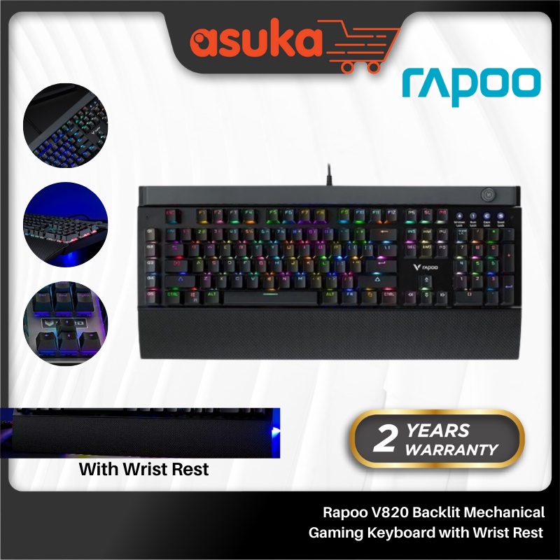 Rapoo V820 Backlit Mechanical Gaming Keyboard with Wrist Rest - Black | Shopee Malaysia