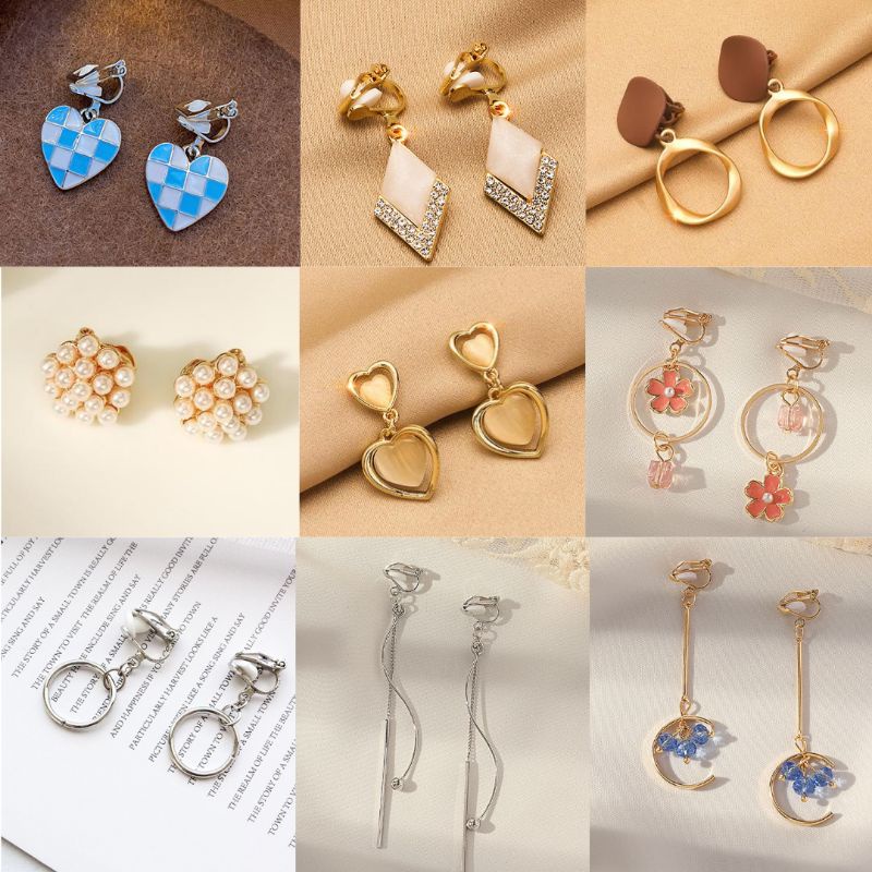 Korean Ear clip Earrings No pierced ear clip 耳夹 爱心 花朵 圈圈 | Shopee Malaysia