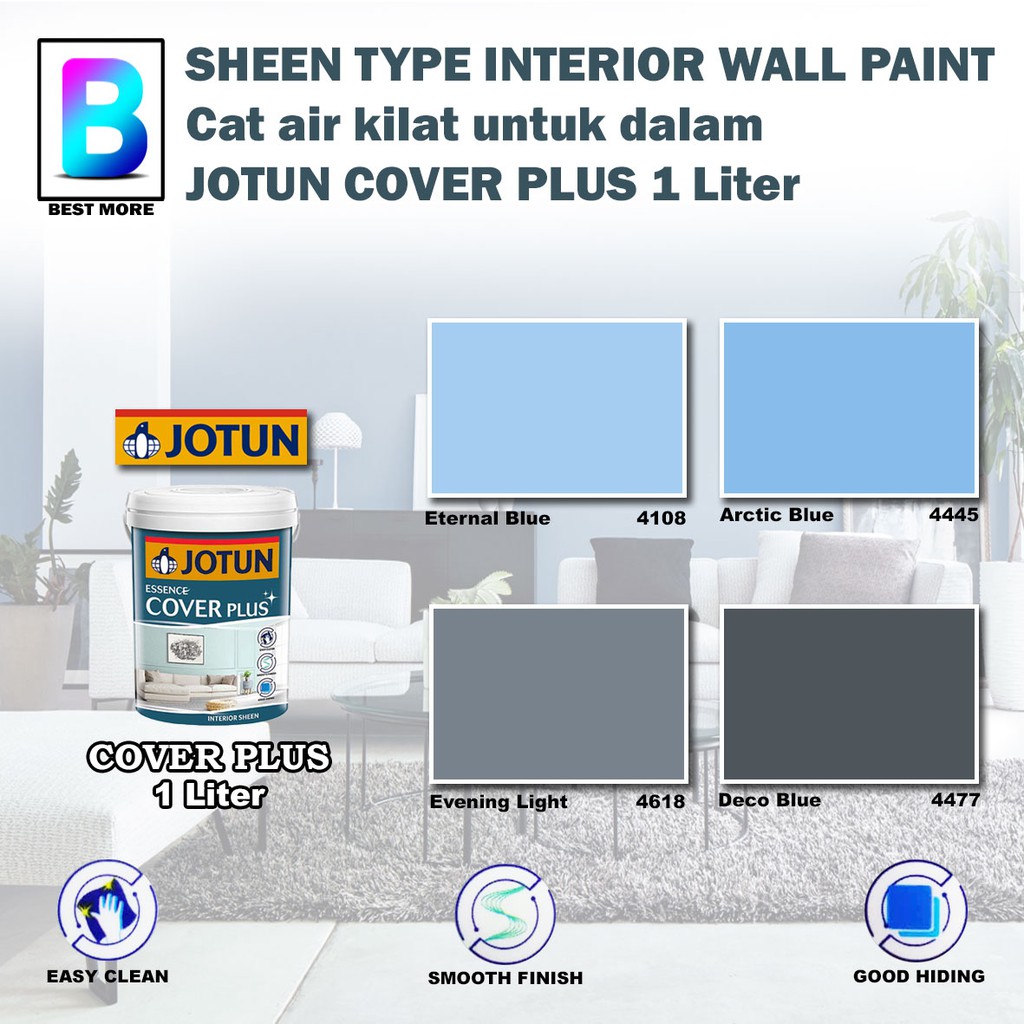 JOTUN COVER PLUS (SHEEN) for INTERIOR 1 Liter Eternal Blue 4108 ...