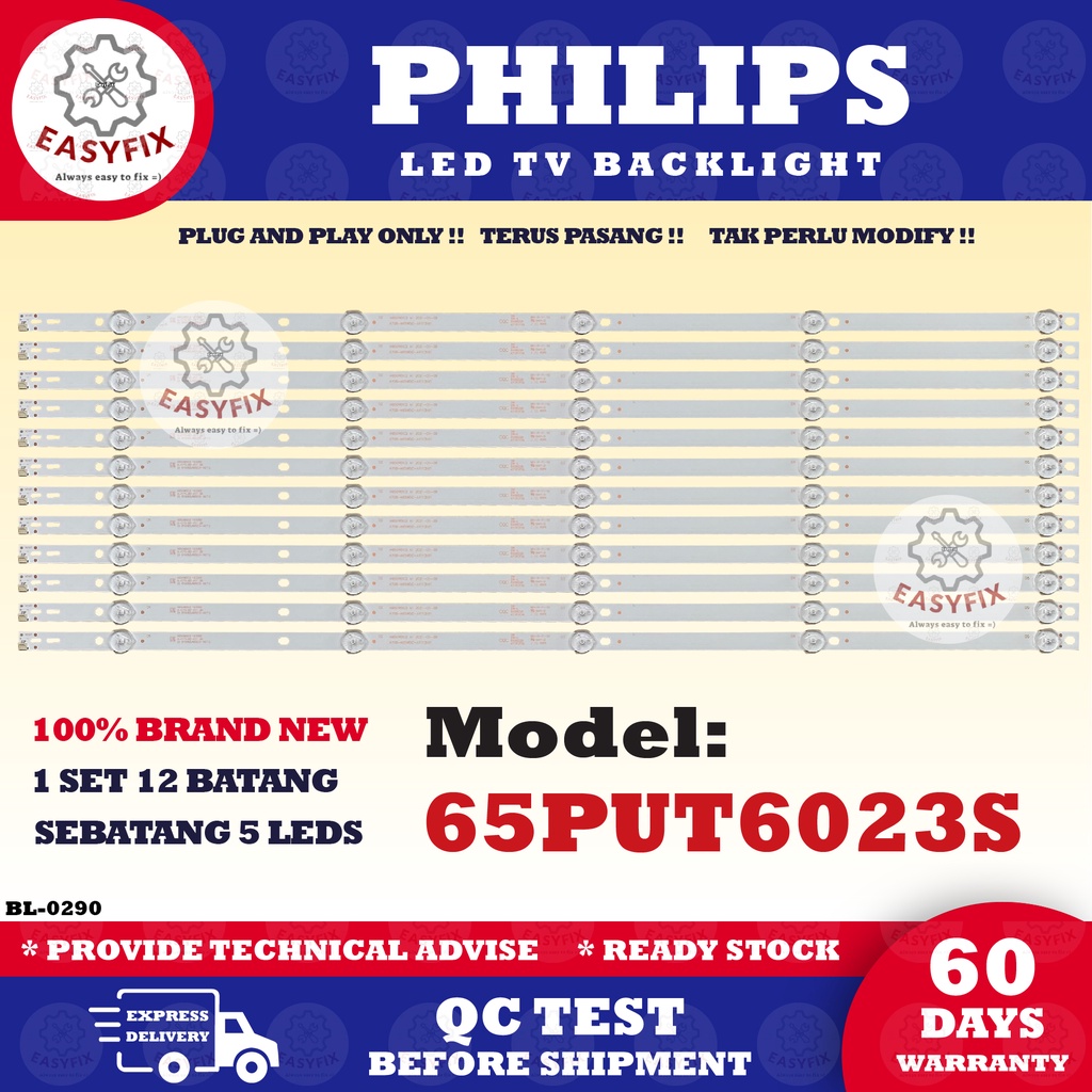 65PUT6023S/98 PHILIPS 65 INCH LED TV BACKLIGHT ( LAMPU TV ) 65PUT6023S ...