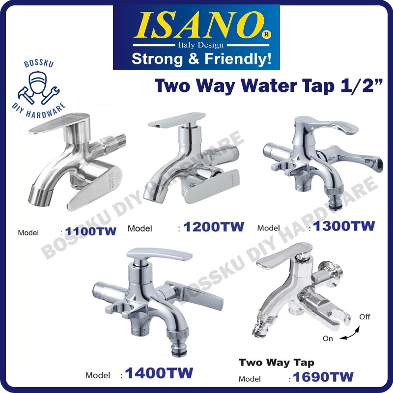 ISANO 1/2" 2 Way Water Tap Stainless Steel Bathroom Faucet Kepala Piap ...
