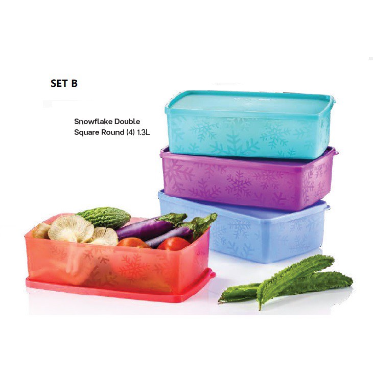 TUPPERWARE Snowflake Double Square Round 1.3L (Random Colour ship 1 pc ...
