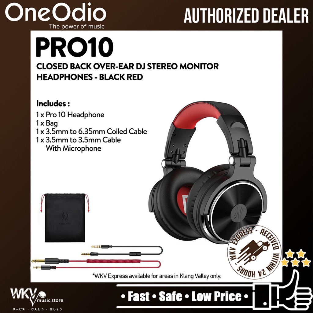 OneOdio Pro 10 DJ Adapter-Free Closed Back Over-Ear DJ Stereo Monitor Headphones - Black Red ...