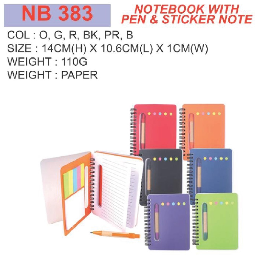 NOTEBOOK WITH PEN & STICKER NOTE NB383 / Doorgift / Souvenir / Gifts ...