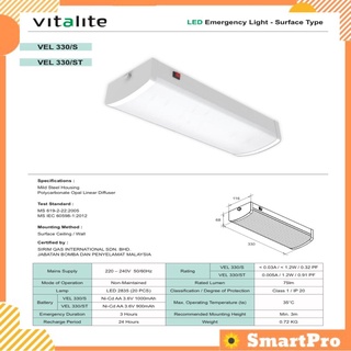 Vitalite LED Emergency Light VEL330/S VEL360/R VELR/75/115/R Keluar ...