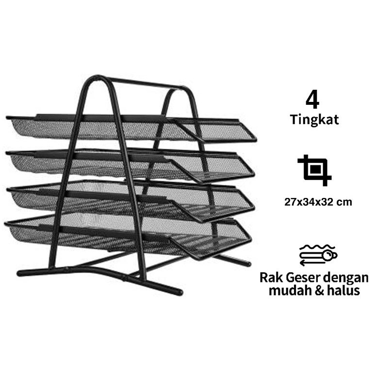 4 tier File Paper document Rack - Sliding document Organizer Rack ...