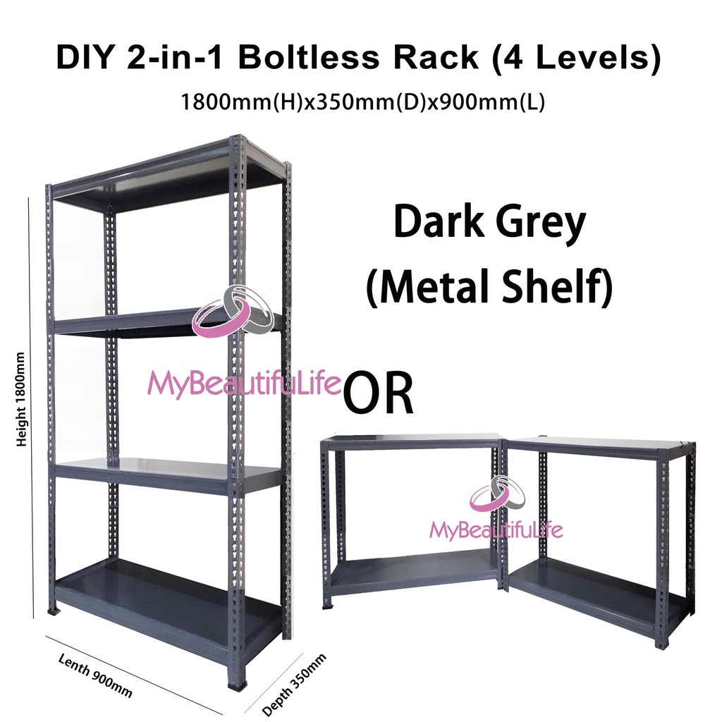2 in 1 Boltless Rack Rak Besi Metal Rack Steel Rack 4 Levels | Shopee ...