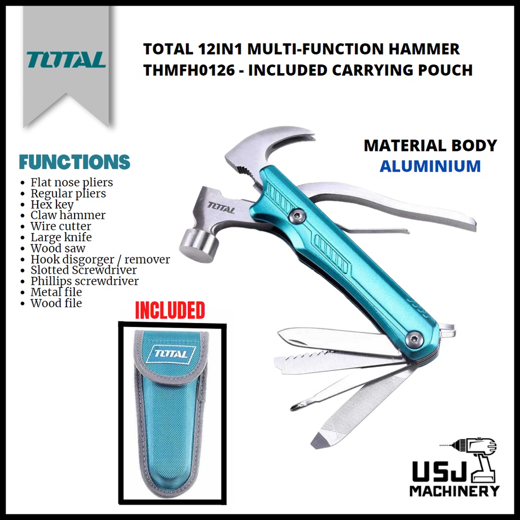 TOTAL 12IN1 Multi-Function Hammer THMFH0126 - Included Carrying Pouch | Shopee Malaysia