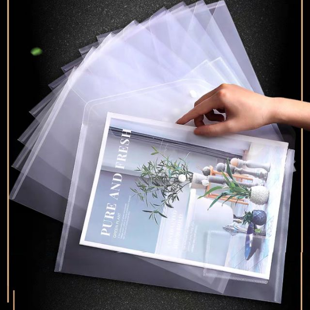 READY STOCK 现货 A4 plastic file transparent clip file A4 透明 文件袋 纽扣文件袋 ...