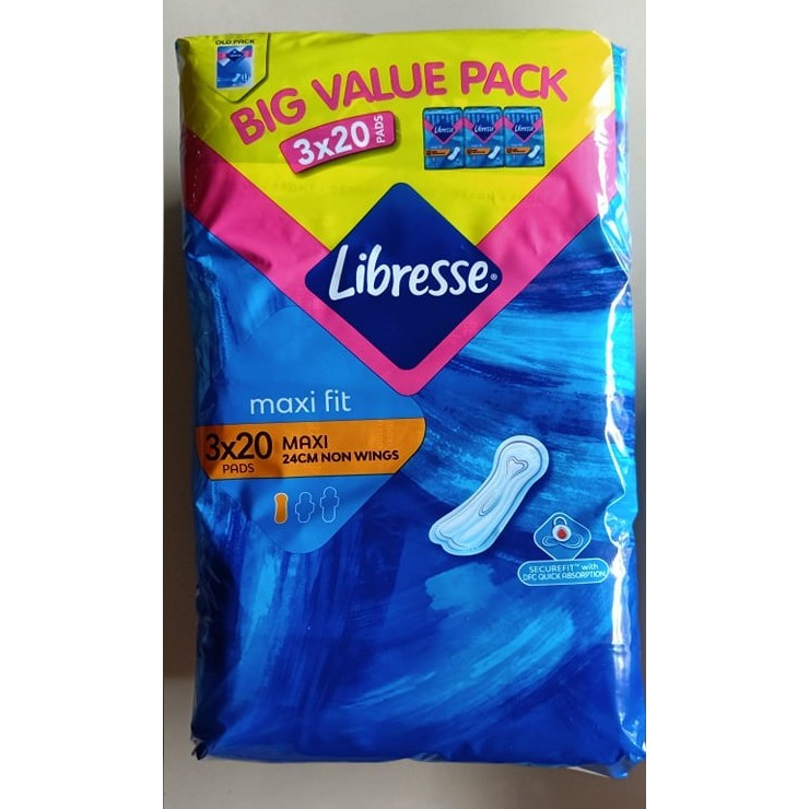 Libresse Pads Maxi Sanitary Pads 24cm (Non Wings) Value Pack (3x20s ...