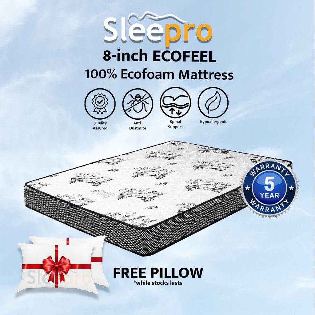 Sleepro 8-inch Ecofeel 100% Ecofoam Mattress (Single / Super Single / Queen / King) | Shopee ...