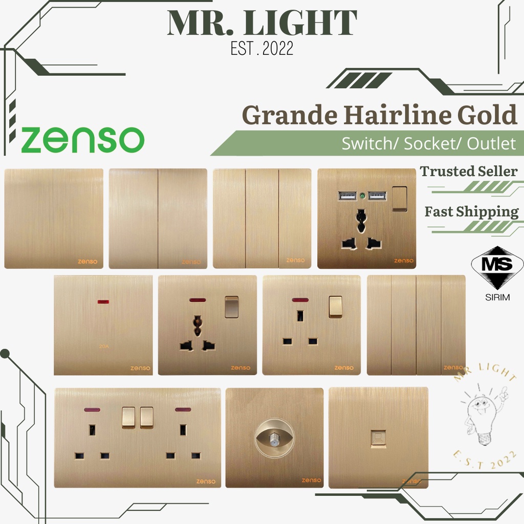 [Sirim] Zenso Grande (Gold) Switch / Switches & Socket Outlet Frameless ...