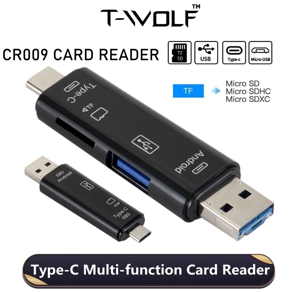 T-WOLF CR009 Type C + MicroUSB CARD READER USB 5 In 1 High-speed ...