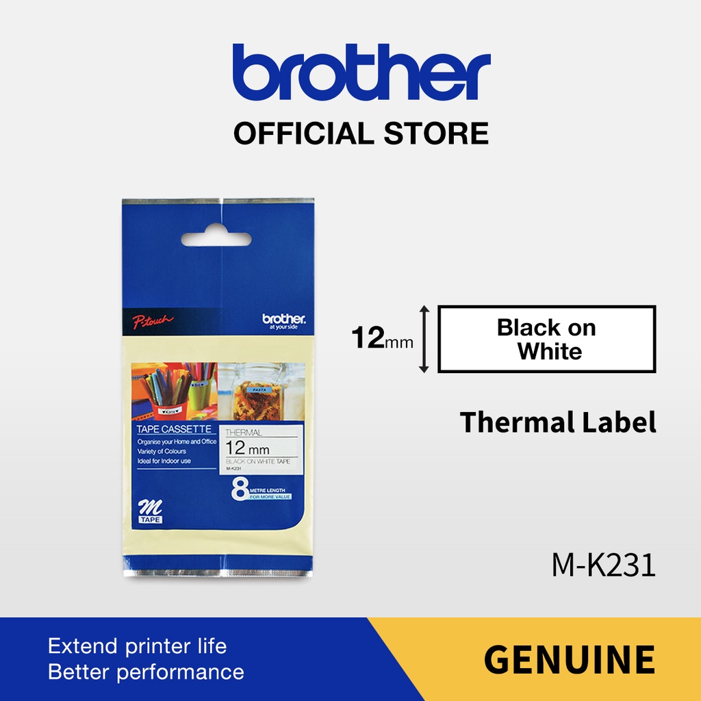 Brother M-Tape Genuine Thermal Label (12mm) M-K231/232/233/531/631 ...