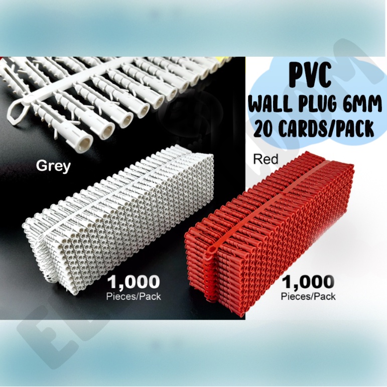 【Ready Stock in Malaysia】PVC WALL PLUG 6MM RED / WHITE (1000PCS/PACK) [ plag dinding pvc ...