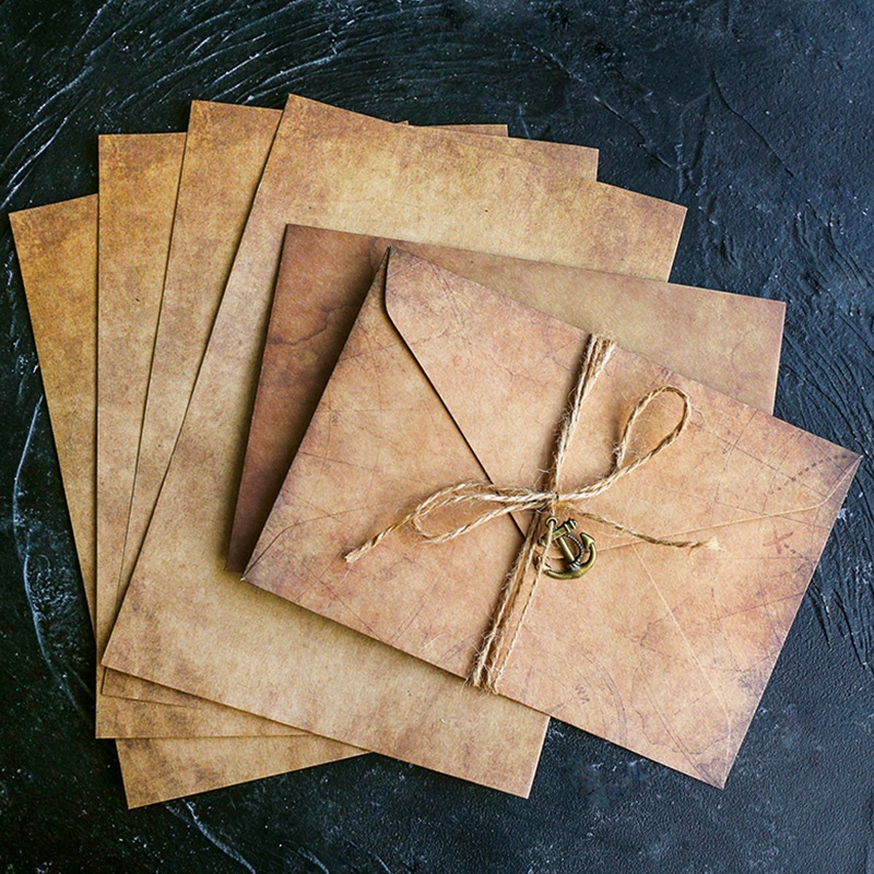 2 Pcs Vintage Romantic Kraft Envelope and Letter Paper Set with Hemp ...