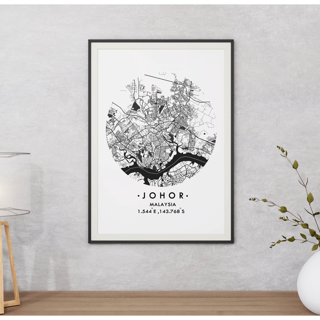 Poster With Frame | Map Negeri Johor, Malaysia | Minimalist Wall Art ...