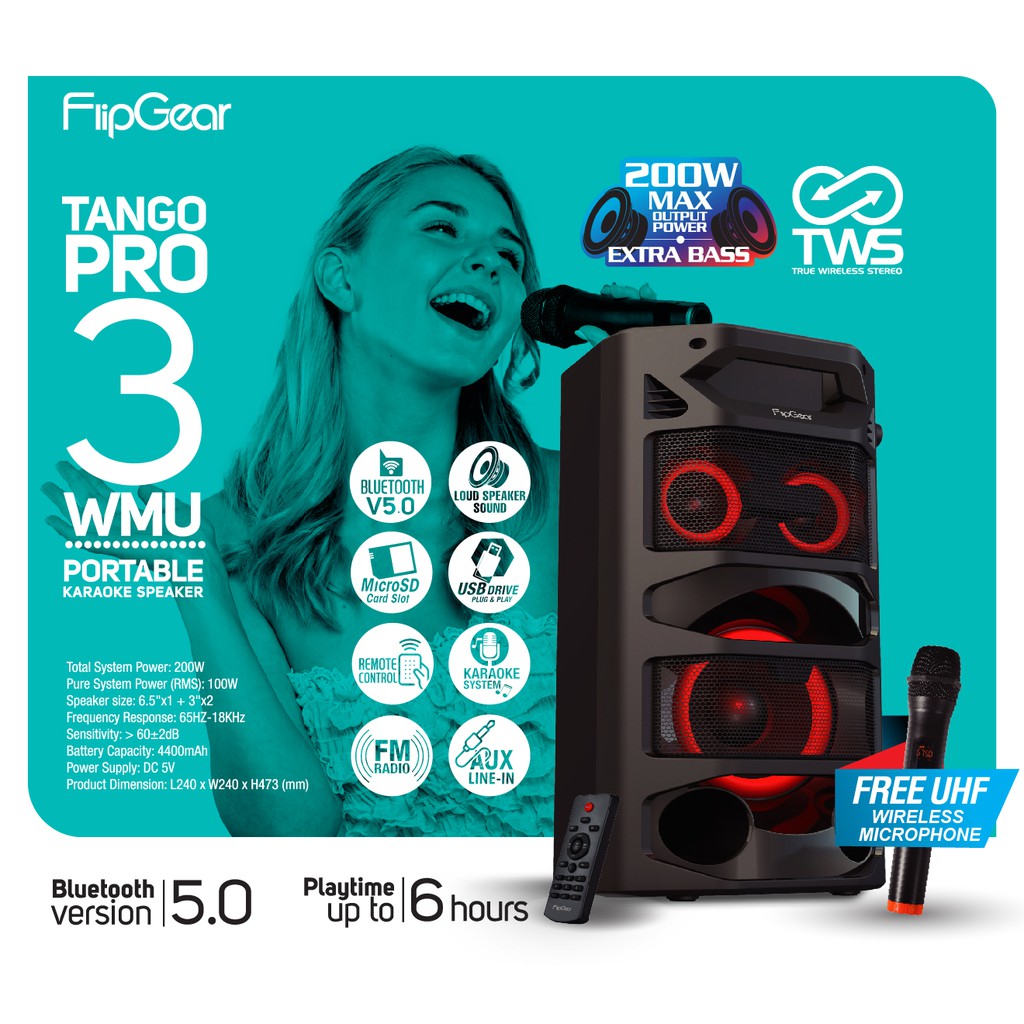 VINNFIER FlipGear Tango Pro 3 WMU Portable Wireless Bluetooth Karaoke ...