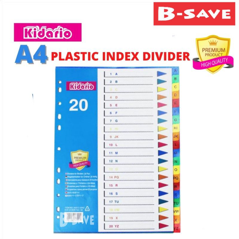Kidario PP Plastic 11 Hole Index Divider Alphabet A-Z /20's (1 Pack ...