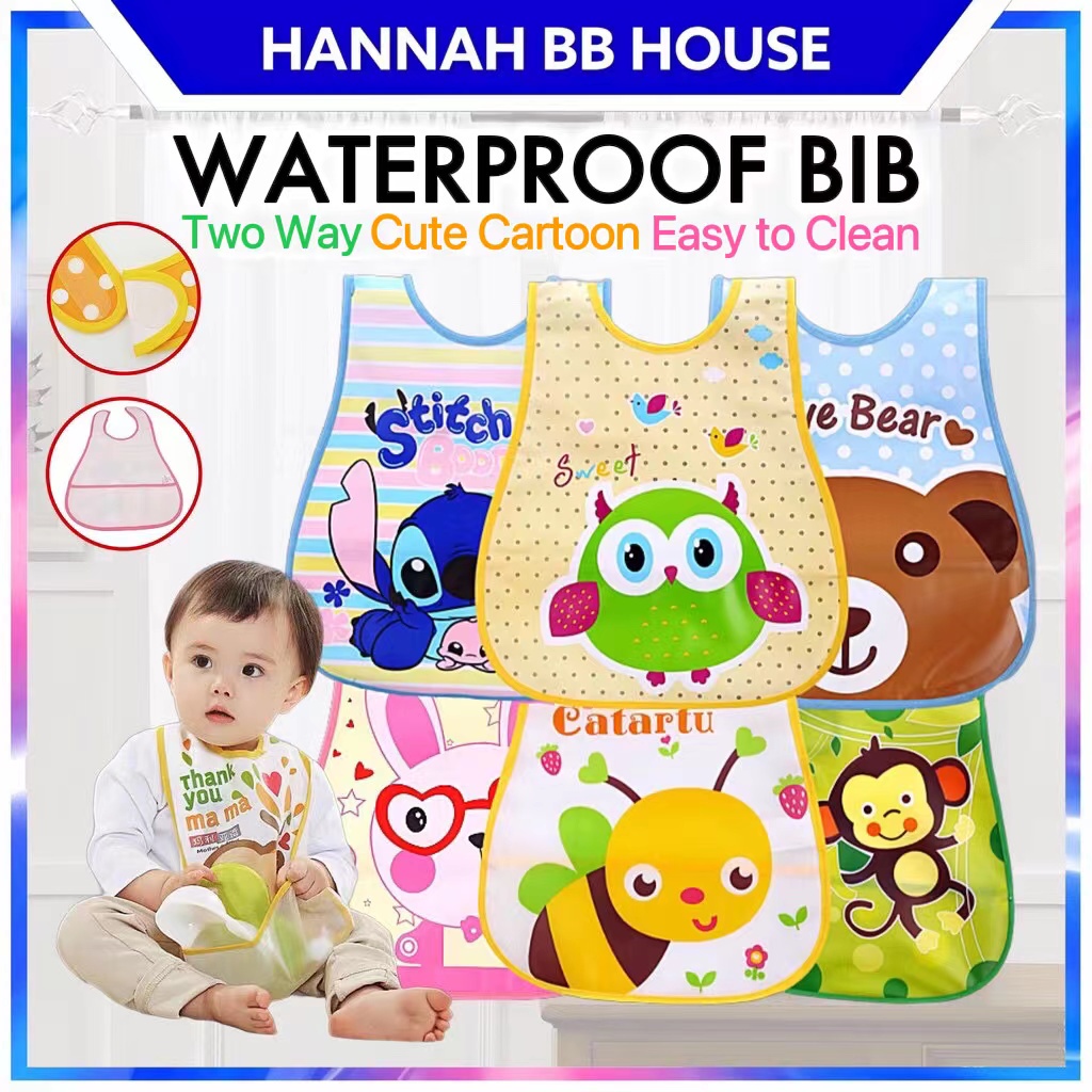 2 Way Design Baby Kid Cute Cartoon Waterproof Bib Saliva Towel Feeding ...
