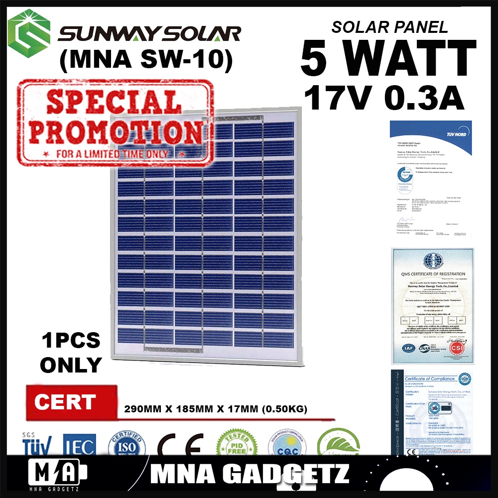 SUNWAY SOLAR 5W 5Watt 9V Polycrystalline Cells Solar Panel Module ...
