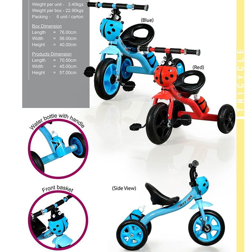 Kids 3 Wheels Ladybug Tricycle With Water Bottle/Kids Tricycle/Basikal ...