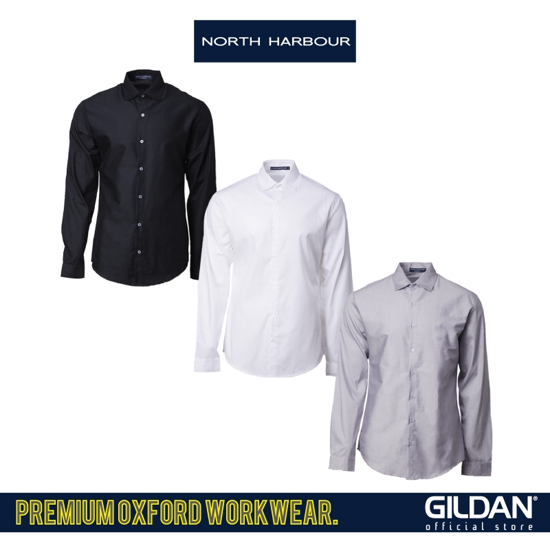 North Harbour Long Sleeve Business Shirt Premium Oxford - White / Black ...