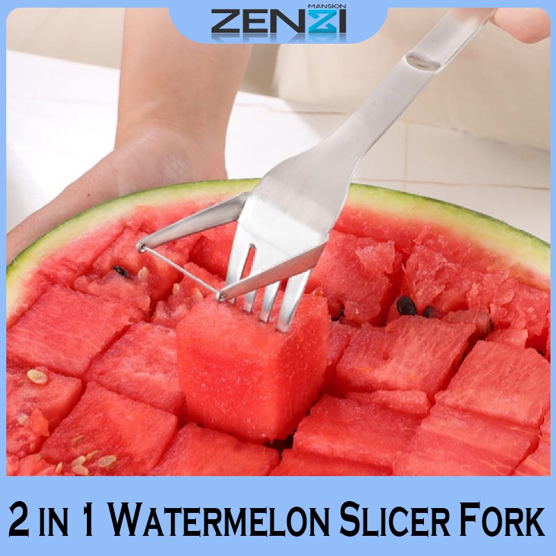 2 in 1 Watermelon Slicer with Fork Durable Watermelon Cutter Stainless ...
